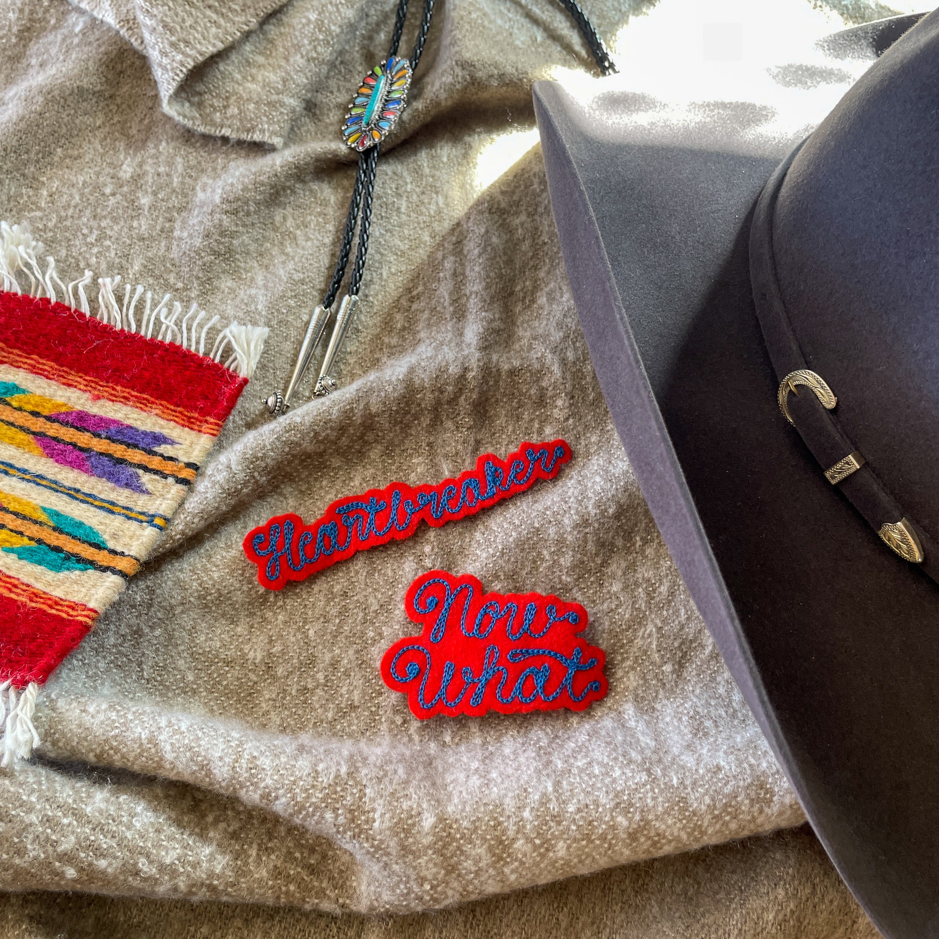 Custom Word Patch - Blue on Red – Long Hand